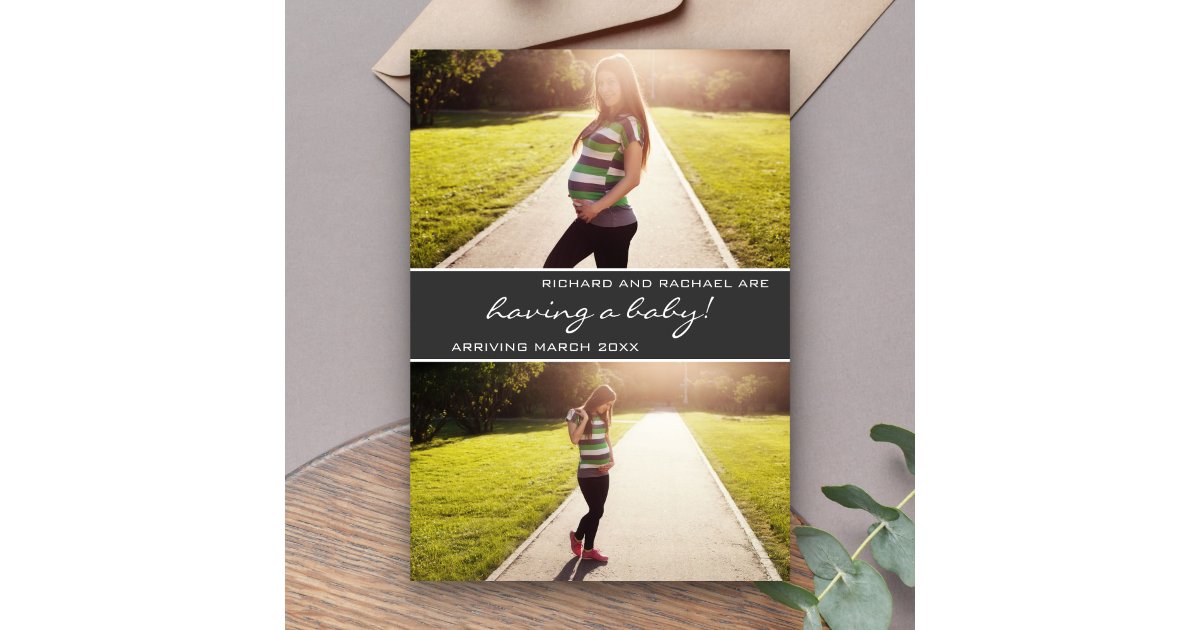 Modern Grey Photo Collage Pregnancy Announcement | Zazzle
