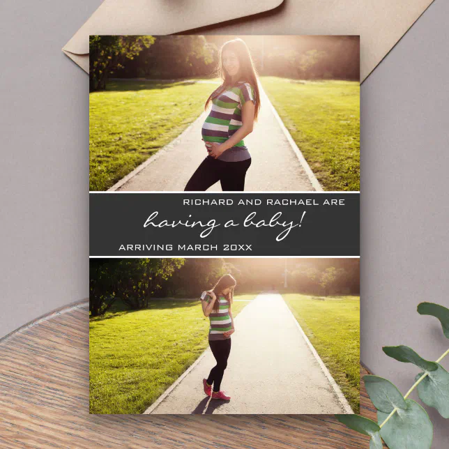 Modern Grey Photo Collage Pregnancy Announcement | Zazzle
