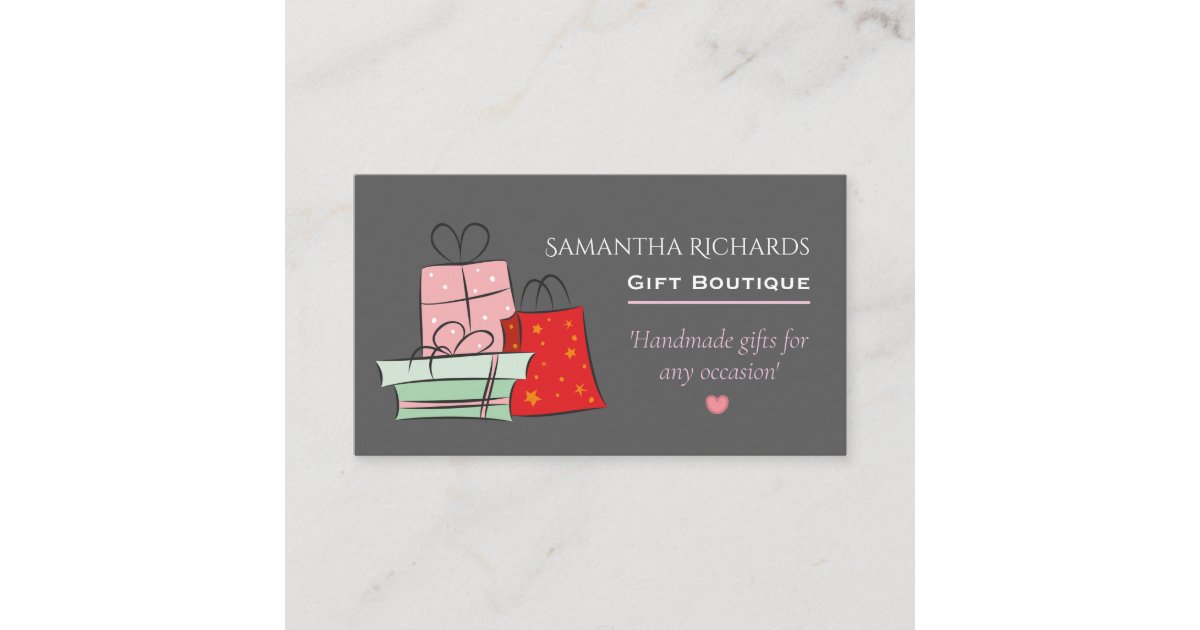 Modern Grey Pink Gifts Retail Boutique Shop Business Card | Zazzle