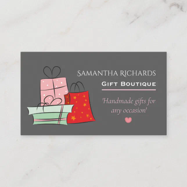 Modern Grey Pink Gifts Retail Boutique Shop Business Card | Zazzle