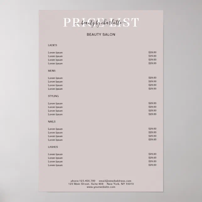 Modern Grey Price List Poster | Zazzle
