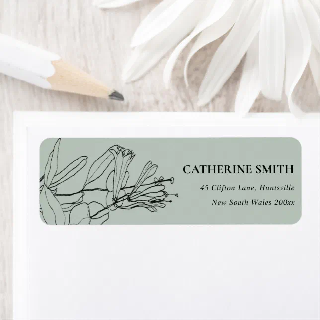 MODERN GREY RUSTIC LINE DRAWING FLORAL ADDRESS LABEL | Zazzle
