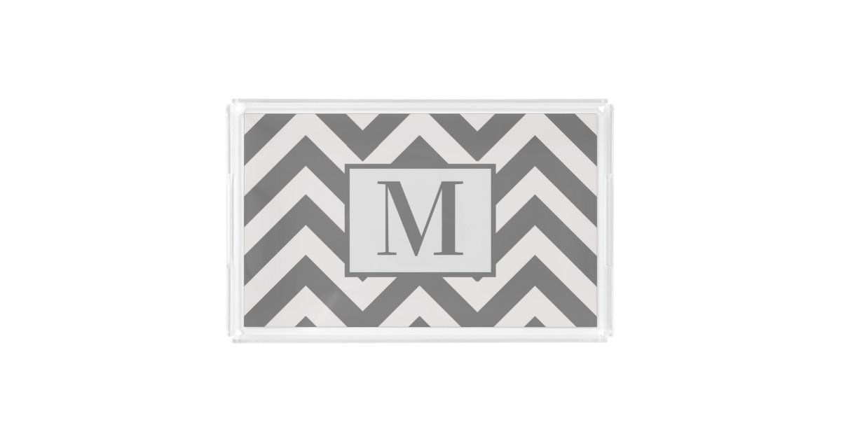 Modern Grey White Chevron Design Monogram Acrylic Tray | Zazzle