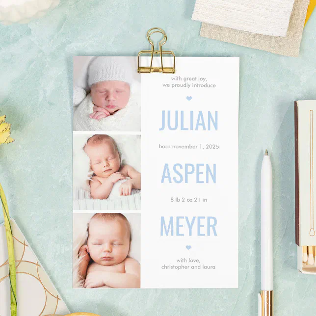 Modern Grid Editable Color Baby Birth Announcement | Zazzle