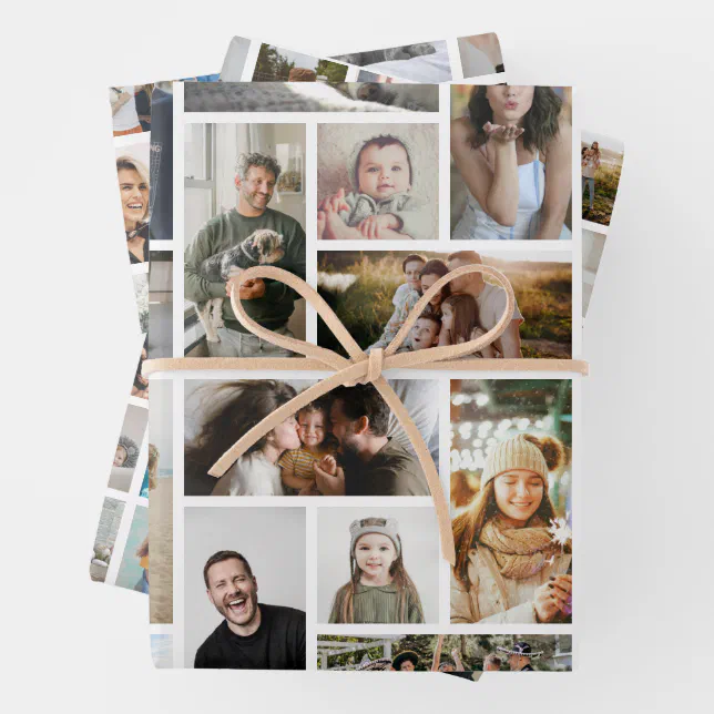 Modern Grid Photo Collage 'Create your Own' Wrapping Paper Sheets | Zazzle