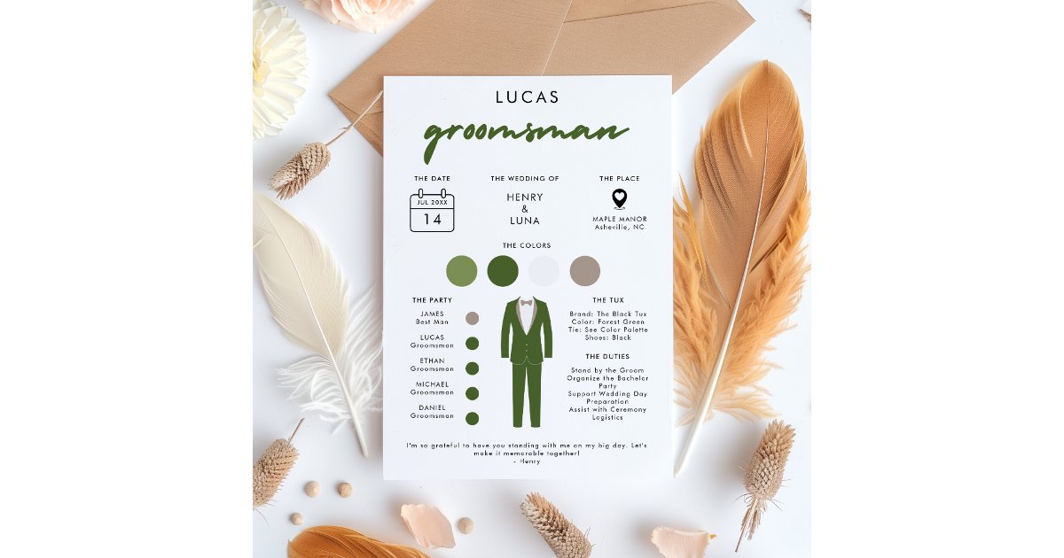 Modern Groomsmen Info Card | Zazzle