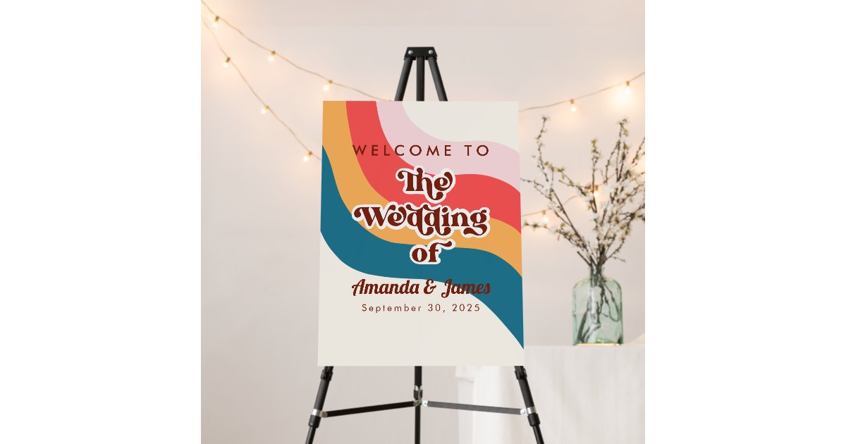 Modern Groovy Boho Retro 70s Welcome Wedding Sign | Zazzle