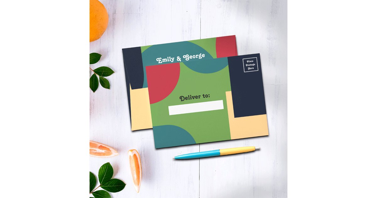 Modern Groovy Colorful Abstract Chic Retro Wedding Envelope | Zazzle
