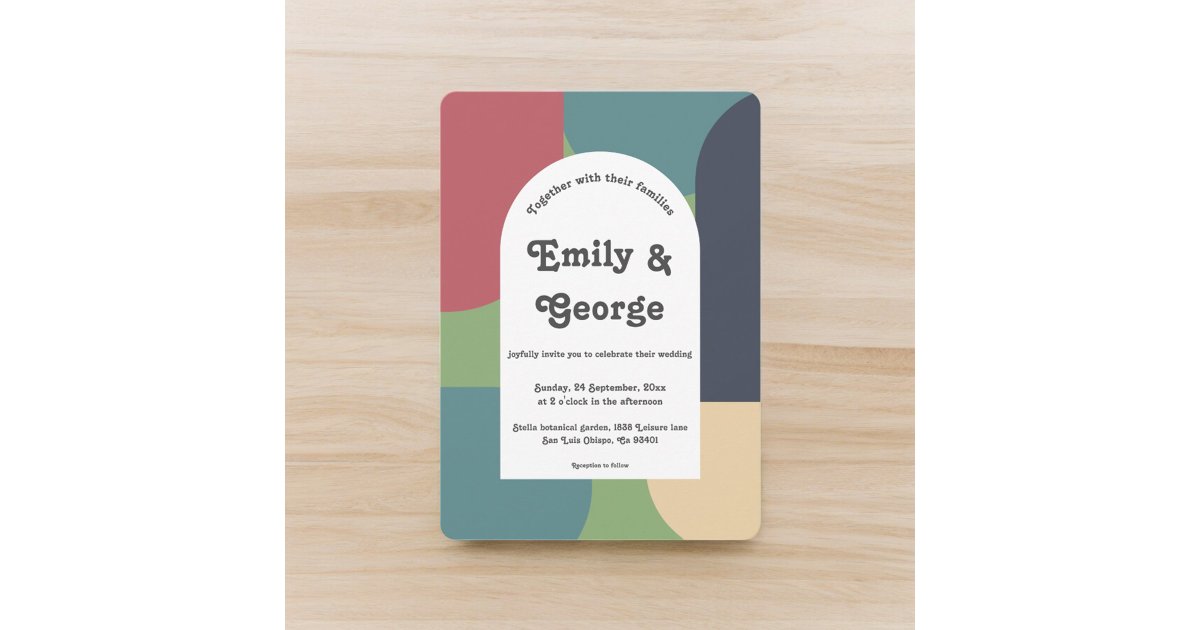 Modern Groovy Colorful Abstract Chic Retro Wedding Invitation | Zazzle