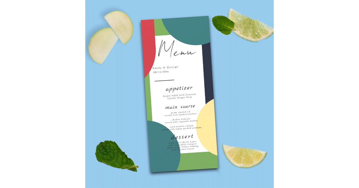 Modern Groovy Colorful Abstract Chic Retro Wedding Menu | Zazzle