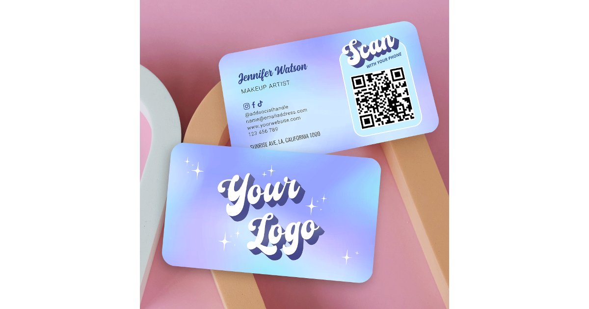 Modern Groovy Logo Holographic Salon Spa QR Code Business Card | Zazzle