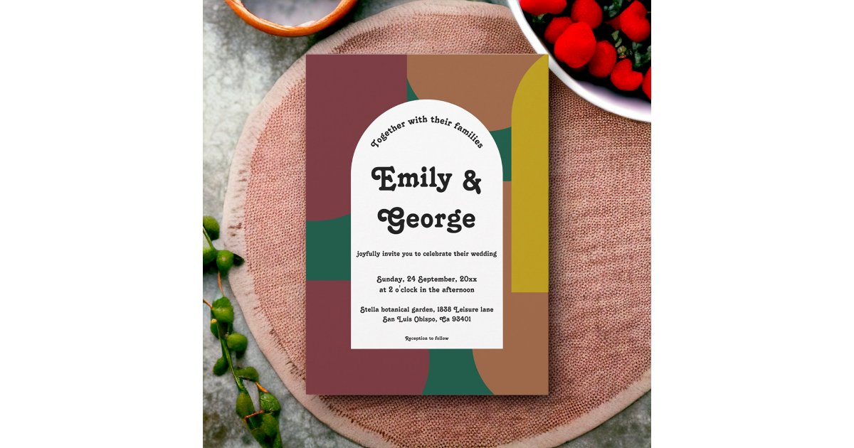 Modern Groovy Retro Colorful Abstract Wedding Invitation | Zazzle