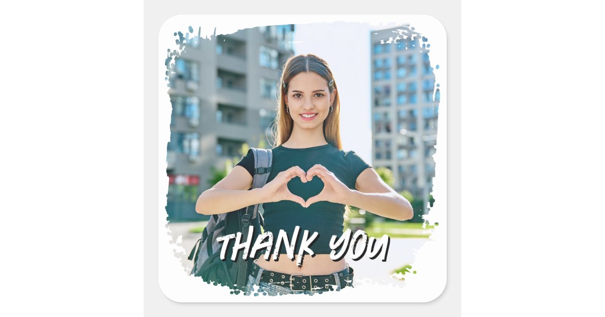 Modern Grunge Border Photo Thank You Square Sticker | Zazzle