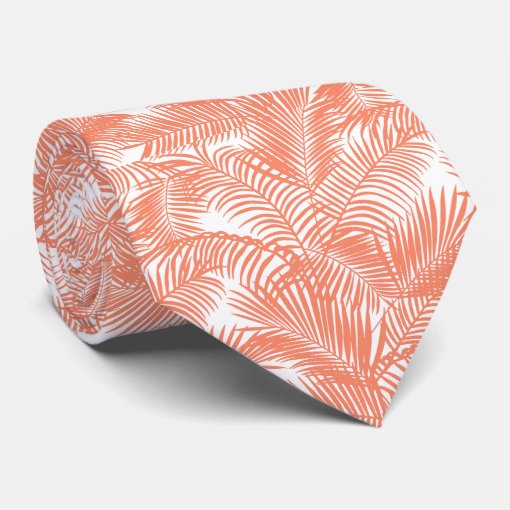 Modern guava coral gold tropical palm tree tie | Zazzle