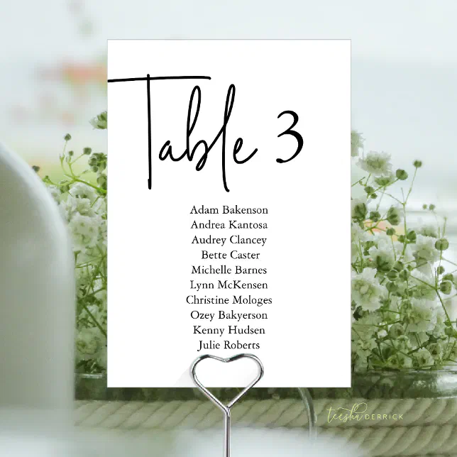 Modern Guest Seating Chart Table N, Wedding Dinner Table Number | Zazzle