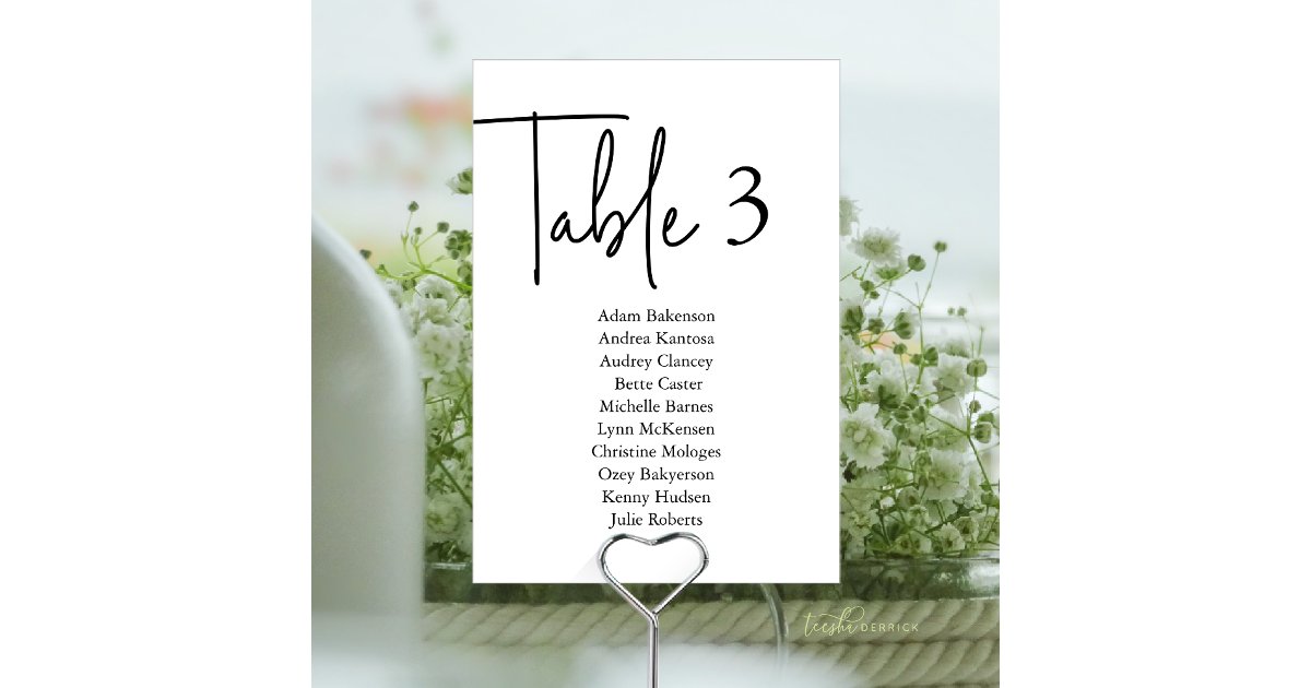 Modern Guest Seating Chart Table N, Wedding Dinner Table Number | Zazzle
