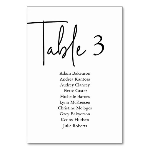 Modern Guest Seating Chart Table N, Wedding Dinner Table Number | Zazzle
