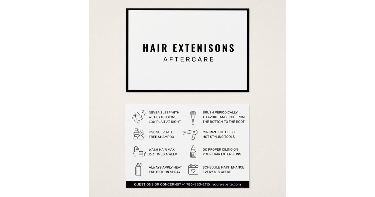 Modern Hair Extensions Aftercare Business Card | Zazzle