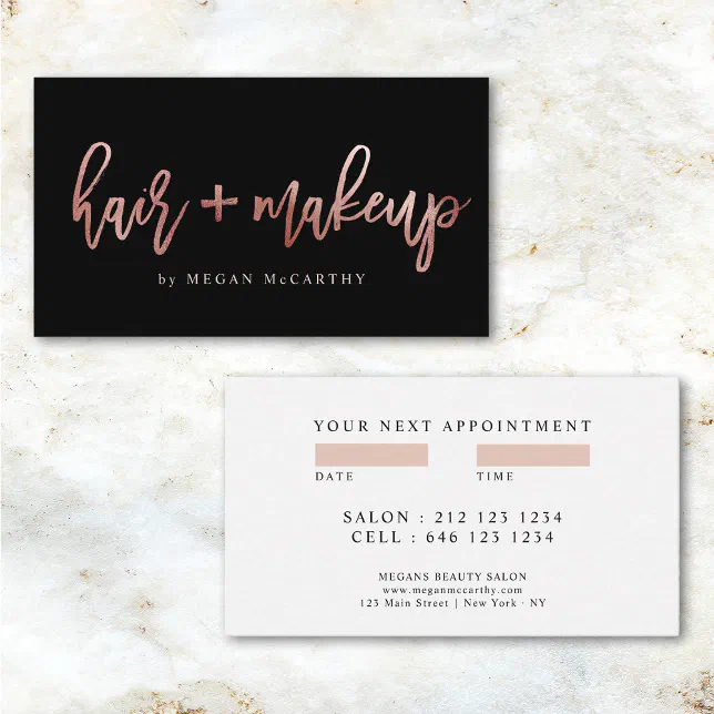 Modern Hair Makeup Artist Script Appointment Business Card | Zazzle