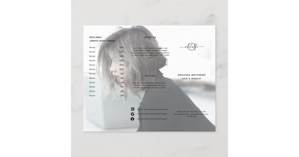 Modern Hair Stylist Service Menu Salon Price List | Zazzle