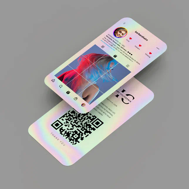 Modern Hairstylist Hair Holographic Instagram IG Business Card | Zazzle