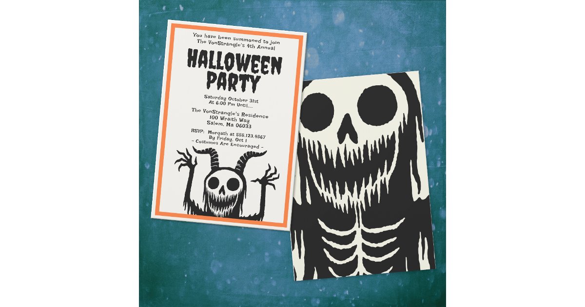 Modern Halloween Party Devil Skull Invitation | Zazzle