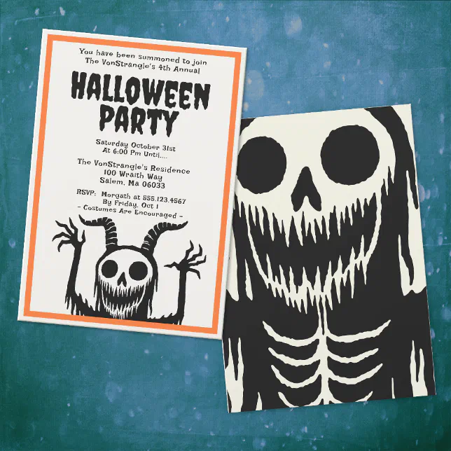 Modern Halloween Party Devil Skull Invitation | Zazzle