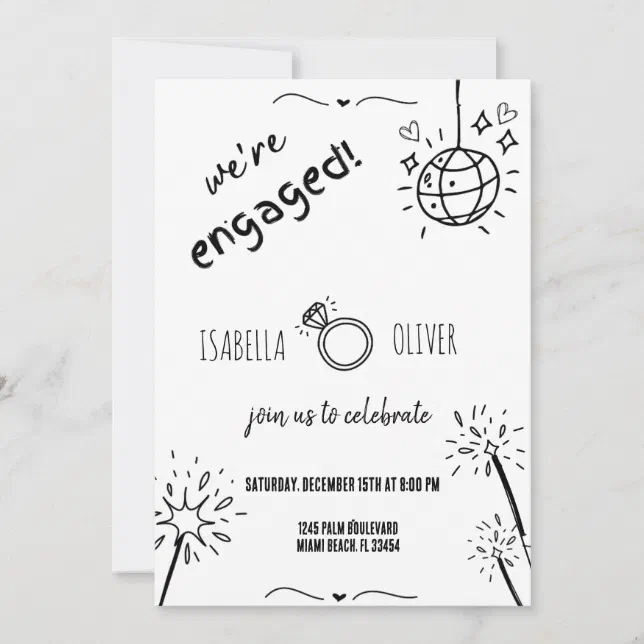 Modern Hand Drawn Engagement Party Invitation | Zazzle