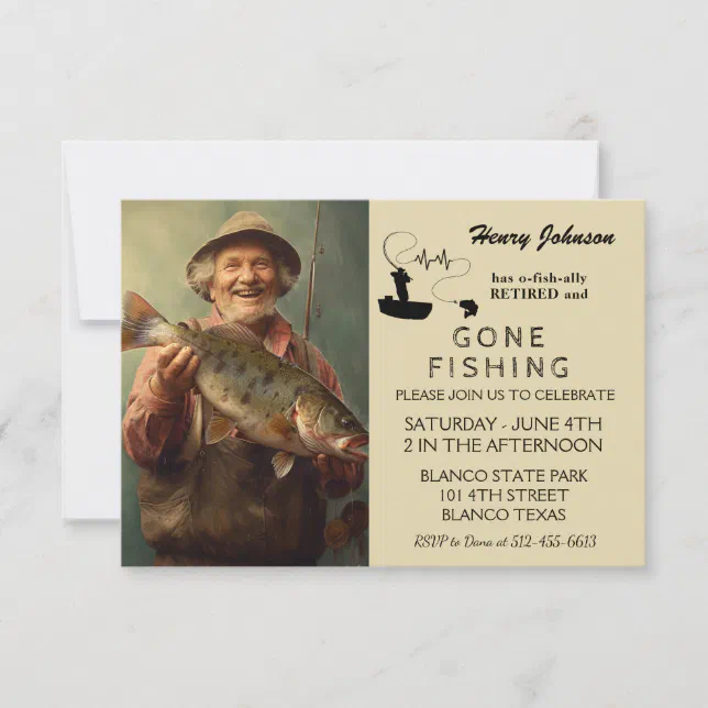 Modern hand drawn Gone Fishing Retirement Invite | Zazzle