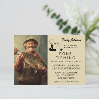 Modern hand drawn Gone Fishing Retirement Invite | Zazzle