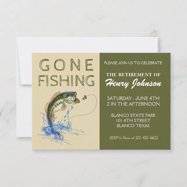 Modern hand drawn Gone Fishing Retirement Invite | Zazzle