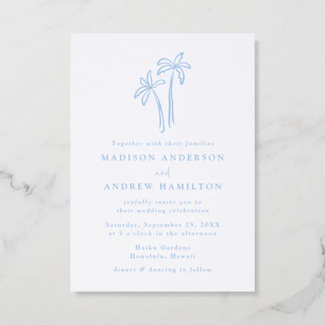 Modern Hand-Drawn Palm Trees Wedding Letterpress Invitation | Zazzle