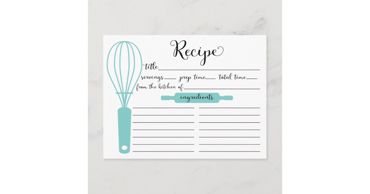 Modern Hand Lettered Blue Whisk Recipe Card | Zazzle