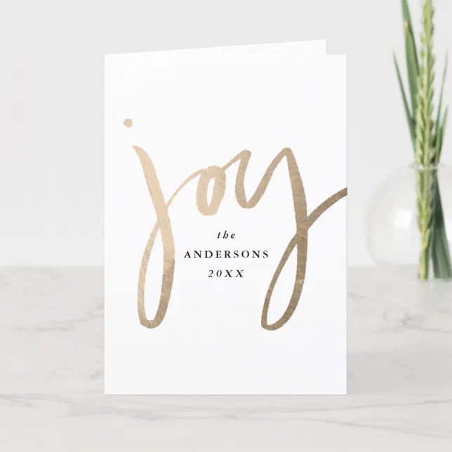 Modern Hand-Lettered Joy Gold Non-Photo Holiday Card | Zazzle