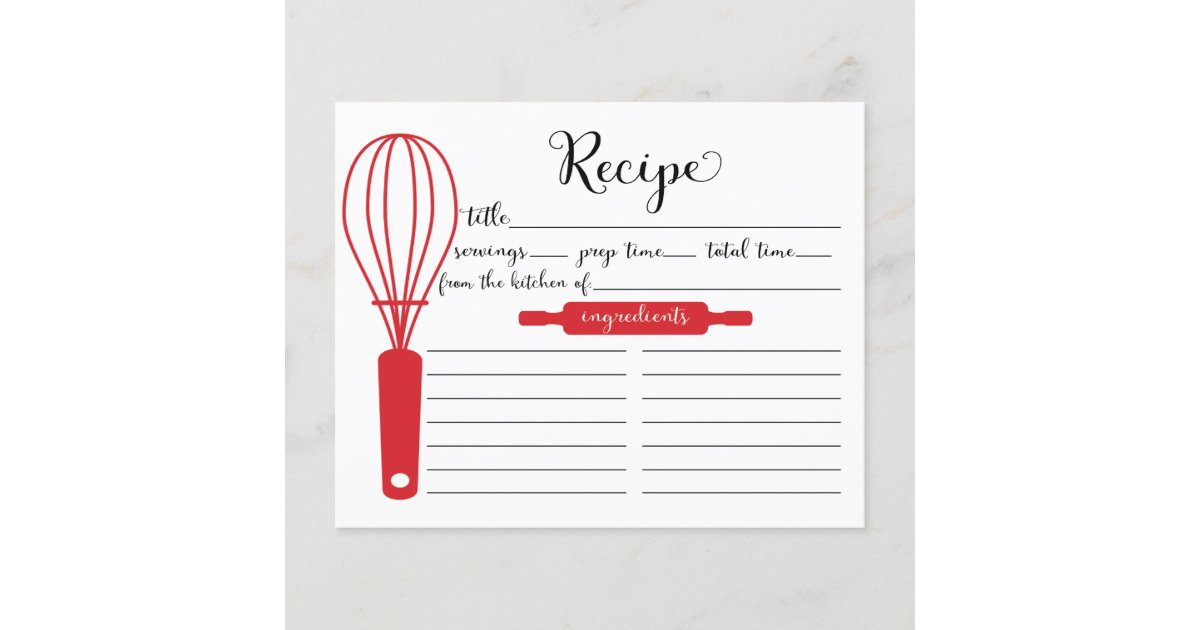 Modern Hand Lettered Red Whisk Recipe Card | Zazzle