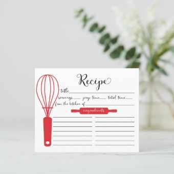 Modern Hand Lettered Red Whisk Recipe Card | Zazzle