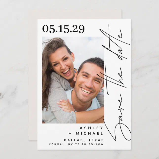 Modern Hand Lettered Script Typography Photo Save The Date | Zazzle