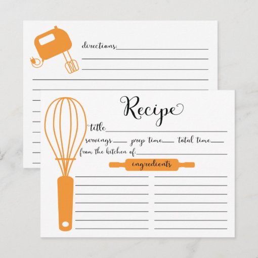 Modern Hand Lettered Tangerine Whisk Recipe Card | Zazzle