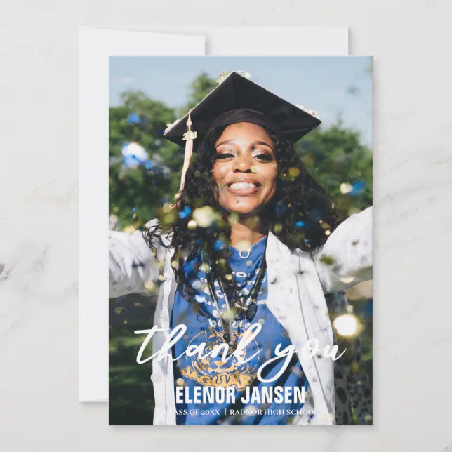 Modern Hand Lettering Graduation Photo Thank You Card | Zazzle