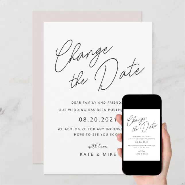 Modern Hand Lettering Wedding Change the Date Invitation | Zazzle