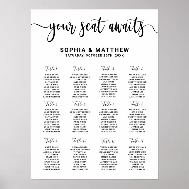 Modern Hand Lettering Wedding Seating Chart | Zazzle