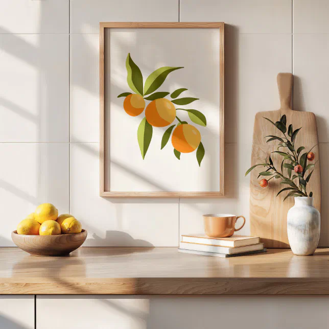 Modern Hand-Painted Gouache Orange Branch Art Poster | Zazzle
