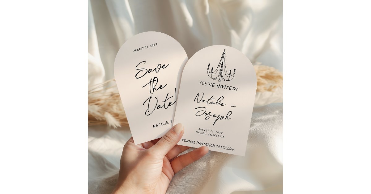 Modern Hand Written Drawn Retro Arched Wedding Save The Date | Zazzle