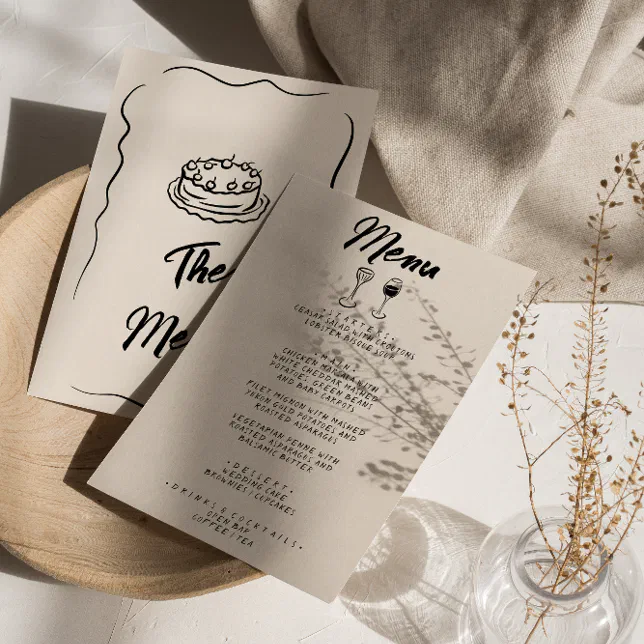 Modern Hand Written Drawn Retro Quirky Wedding Menu | Zazzle
