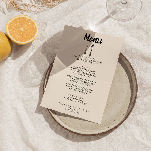 Modern Hand Written Drawn Retro Quirky Wedding Menu | Zazzle
