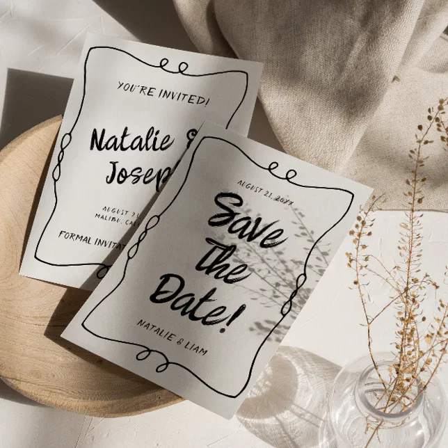 Modern Hand Written Retro Unique Frame Wedding Save The Date | Zazzle
