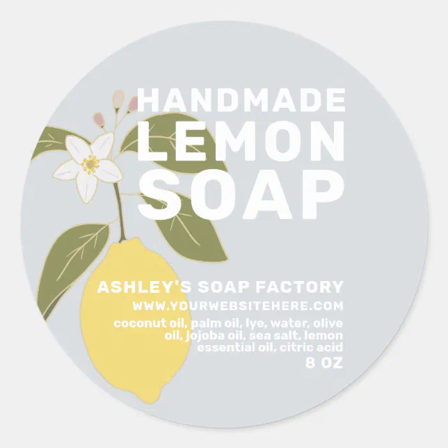 Modern Handmade Lemon Soap Botanical Blue Classic Round Sticker | Zazzle