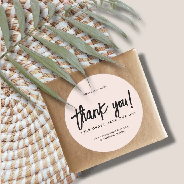 Modern handmade with love thank you classic round sticker | Zazzle