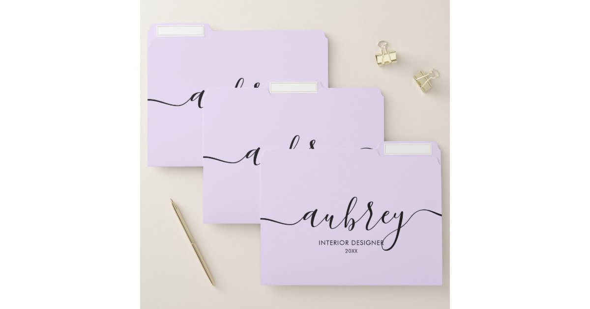 Modern Handwriting Calligraphy Light Purple File Folder | Zazzle