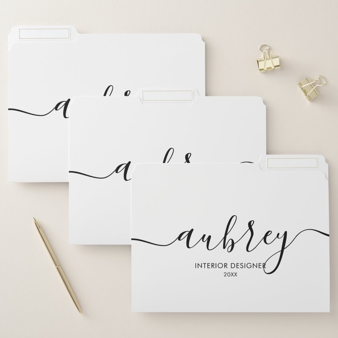 Modern Handwriting Calligraphy White File Folder | Zazzle